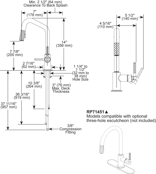 Litze® | Pull-Down Prep Faucet with Angle Spout - Knurled Handle