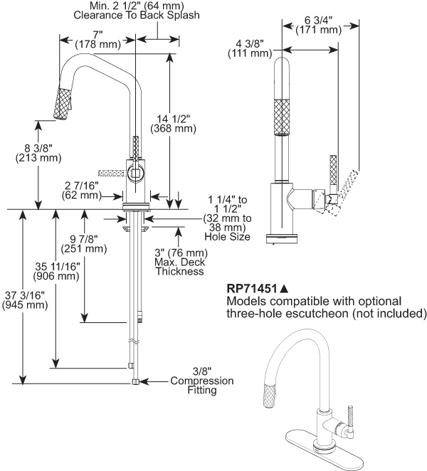 Litze® | Smarttouch Pull-Down Prep Faucet with Angle Spout - Knurled Handle